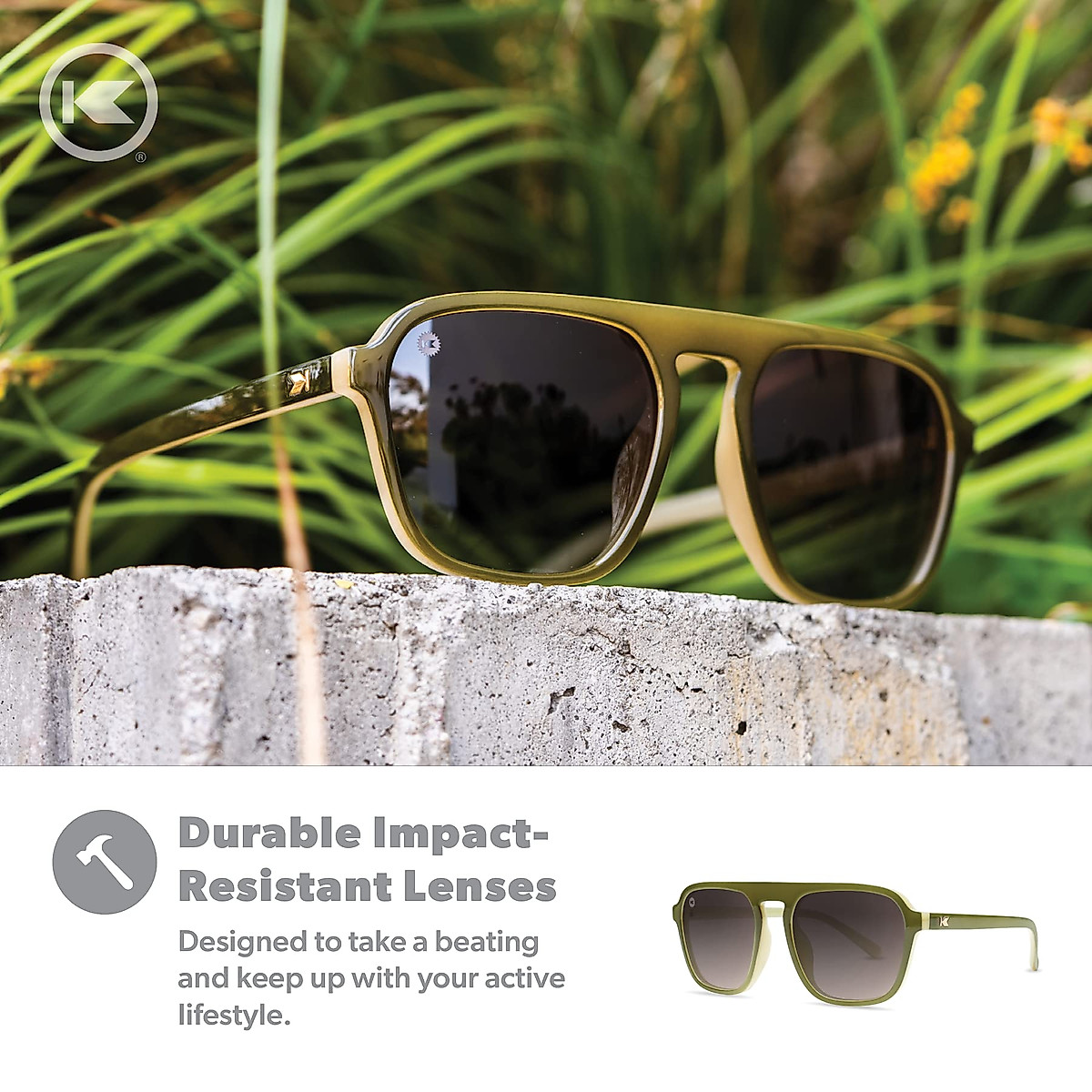 Knockaround Pacific Palisades Polarized Sunglasses for Men & Women - Impact Resistant Lenses & Full UV400 Protection, Coastal Dunes Green