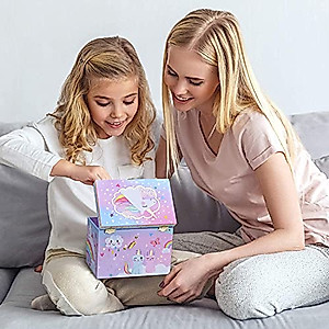 Jewelkeeper Cotton Candy Unicorn Music Box & Little Girls Jewelry Set - 3 Unicorn Gifts for Girls - Jewelry Box for Girls