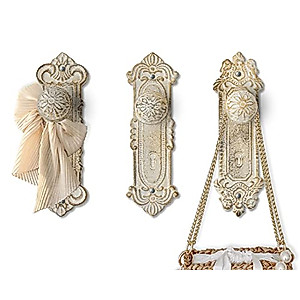 Shabby Chic Cast Iron Decorative Wall Mounted Hooks - Rustic White - Door Knob Coat Hooks for Wall - Set of 3 - Screws and Anchors Included - Antique Wall Hooks for Hanging Clothes