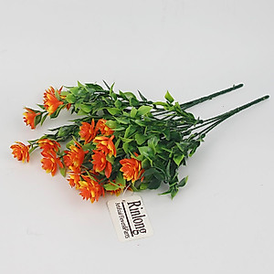 Rinlong 6Pcs Artificial UV Resistant Flowers Outdoor Fake Mums Plants Orange Plastic Flowers Plants Faux Flowers Fall Decor for Clearance Outdoor