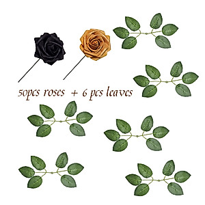 cosybeau Roses Artificial Fake Rose Flowers 50 PCS for Christmas Decorations Bouquets Wedding Centerpieces Arrangements Party Home Decor (Black)