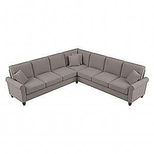 Bush Furniture Hudson L Shaped Sectional Couch, 111W, Turkish Blue Herringbone