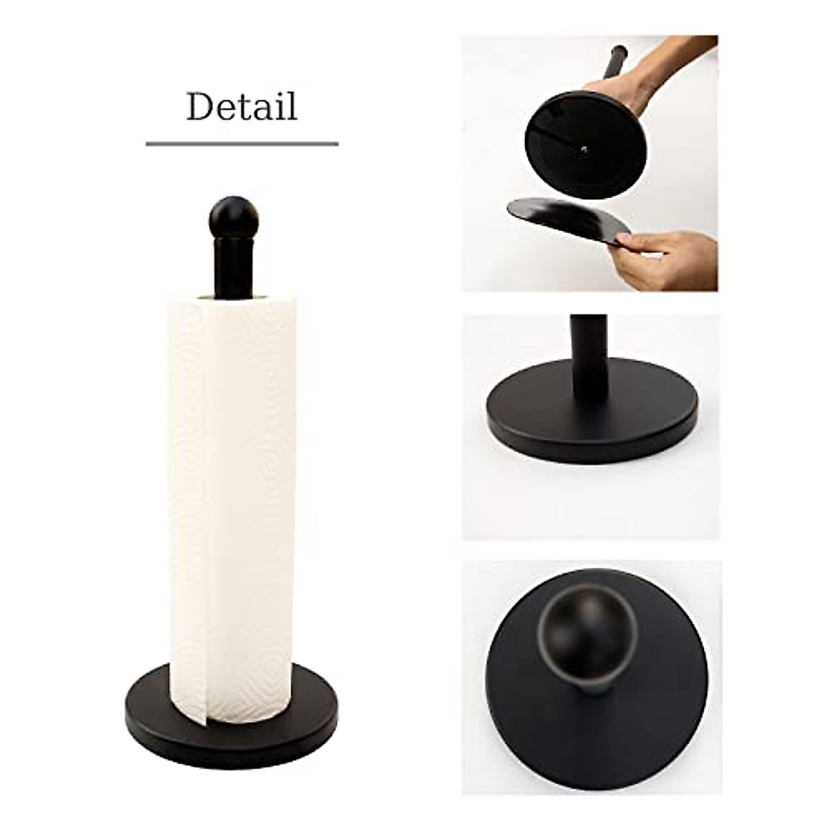 ANGEORY Paper Towel Holder Black Paper Towel Holder Countertop Paper Towel Holder Stand with Heavy Duty Base Stainless Steel Paper Towel Holder Kitchen Standing Paper Towel Roll Holders, Matte Black