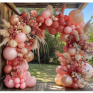 Dusty Rose Balloon Garland Retro Pink Gold Balloon Arch150pcs Latex Pastel Mauve Pink Party Balloons Kit for Baby Shower Bridal Shower Girl Birthday Wedding Boho Party Decoration