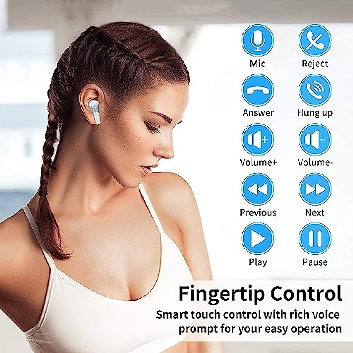 Wireless Earbuds Bluetooth 5.3 Headphones with Charging Case HiFi Stereo Sound in-Ear Earphones Built-in Mic IPX7 Waterproof Touch Control Ear Bud Auto Pairing Noise Cancelling Headset for iOS/Android
