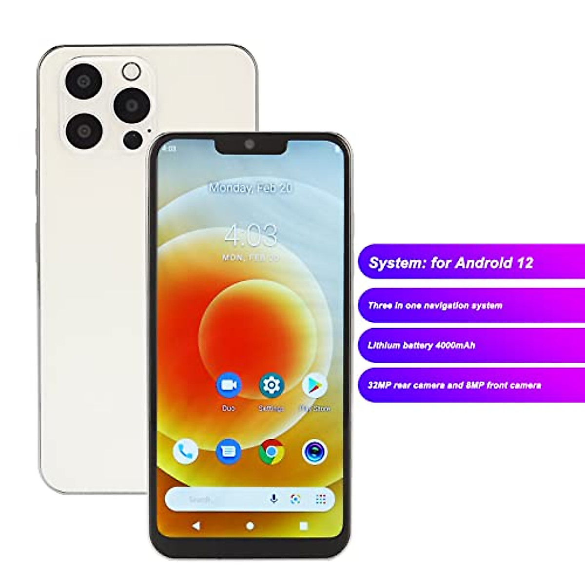 Dilwe 6.1in 13pro Max Unlocked Smartphone, 6.1in HD Mobile Phone, 4G 5GWIFI Unlock Cell Phone, 4GB RAM 64GB Face Unlock Cell Phone for Android12, 4000mAh Unlocked Cellphone