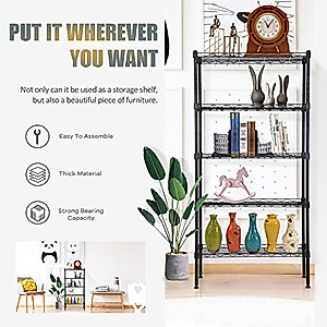 NChanmar 5-Tier Metal Shelving Unit Storage Shelves Metal Shelves 48"x21"x12" Heavy Duty Metal Storage Rack Wire Rack NSF Height Adjustable for Home Kitchen Bathroom Garage Shelving(Black)