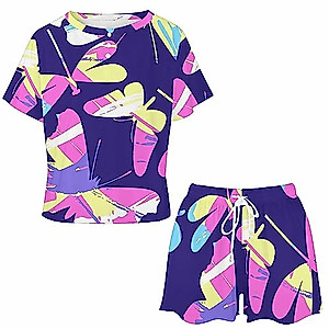 InterestPrint Butterflies and Dragonflies SIL-houettes Women's Shorts Button Up Pajama Shorts Suit Drawstring Shorts Set Lounge Sets
