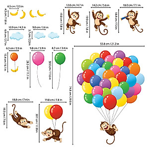 DECOWALL SG-2202 Balloons Monkey Wall Stickers Cartoon Monkeys Decals for Kids Children Baby Bedroom Nursery Living Room Art Home Decor Decoration Removable