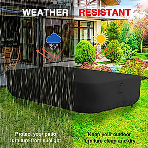 Tuyeho Patio Furniture Set Cover 124 x 84 x 28 inch, Durable Heavy Duty Oxford Fabric Outdoor Dining Set Cover, Waterproof & Weather Resistant, for Your Outdoor Rectangular Table and Chairs (Black)