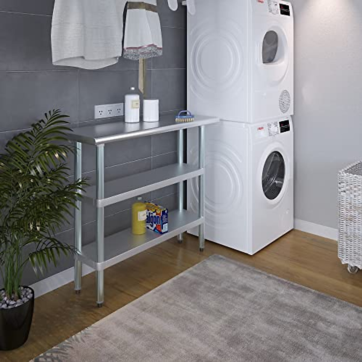 48" Long X 14" Deep Stainless Steel Work Table with 2 Shelves | Metal Food Prep Station | Commercial & Residential NSF Utility Table