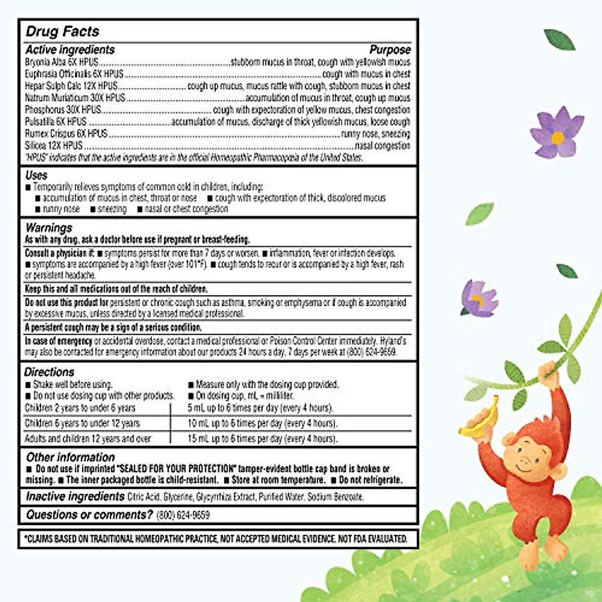 Cold Medicine for Kids Ages 2+ by Hyland's, Cold 'n Mucus Relief Liquid, Natural Relief of Mucus & Congestion, Runny Nose, Cough, 4 Ounces