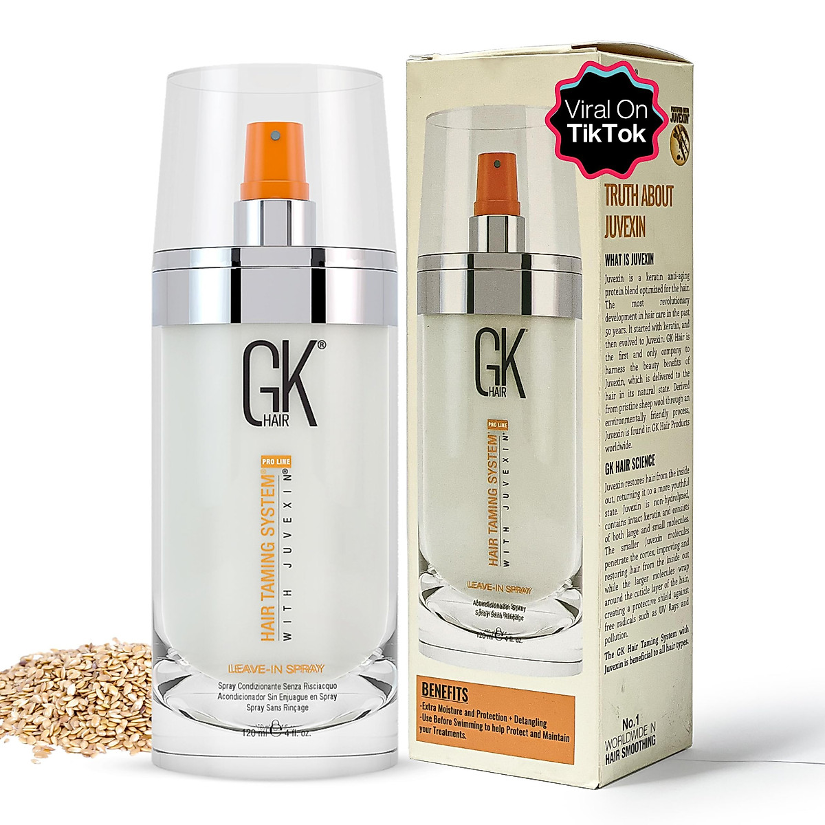 GK HAIR Global Keratin Leave-In Conditioner Detangler Spray 120 ml - For Dry, Damaged and Frizzy Hair Protection With Organic Natural Oil Strength & Shine | Hydrating Smoothing Styler