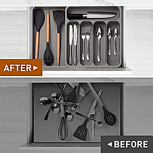 Greenual Expandable Silverware Organizer for Large Utensil Silverware Tray for Drawer Utensil Organizer Cutlery Flatware Organizer for Kitchen Plastic