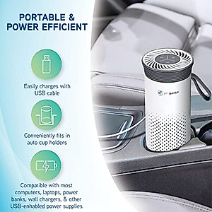 GermGuardian Portable Allergen Air Purifier for Small Spaces with USB Cable, Captures Dust, Pollens, Mold Spores, UV-C Light Helps Reduce Germs, 7” White, AC085