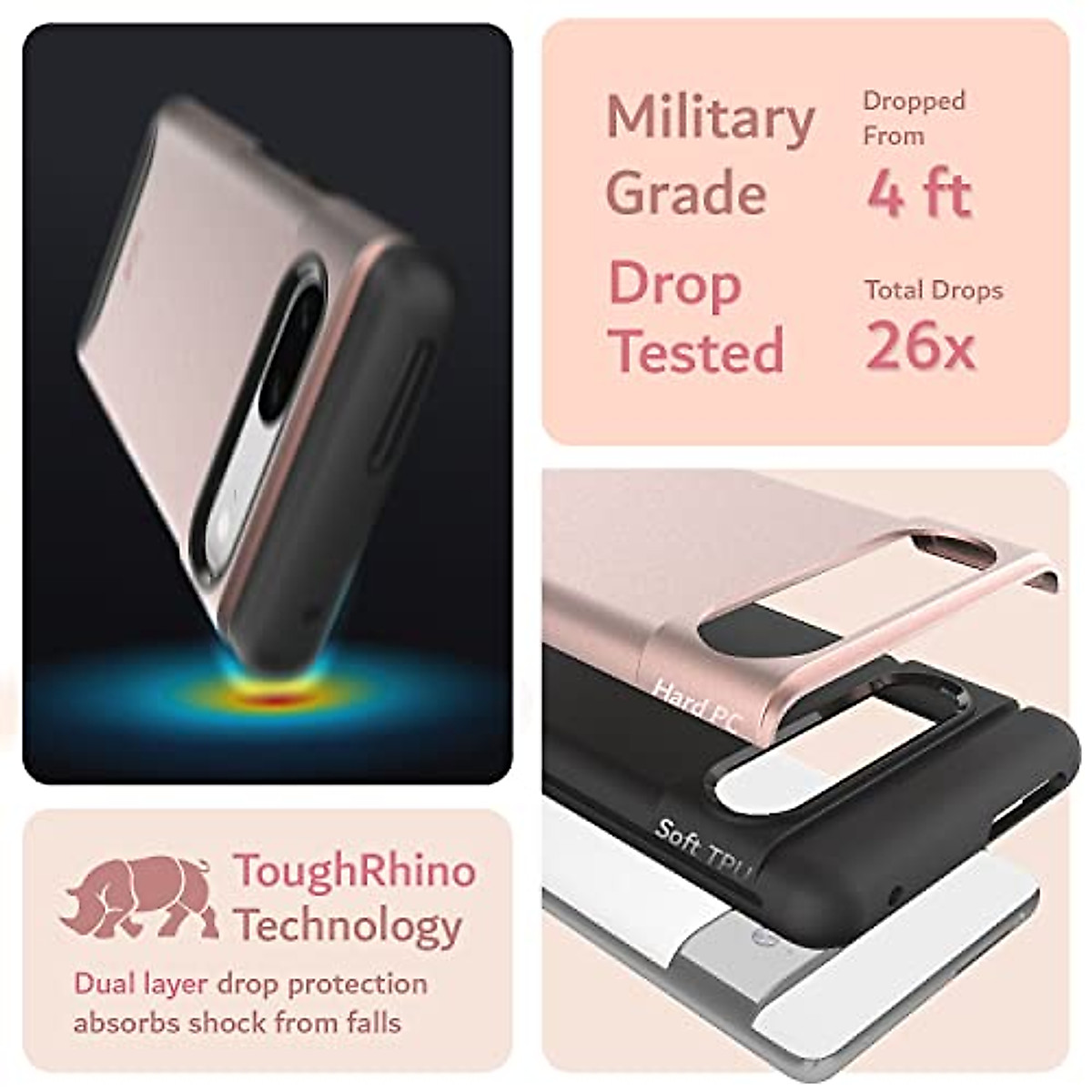 TUDIA Merge Compatible with Google Pixel 7 Case, [with mmWave 5G Antenna Cutout] Shockproof Military Grade Slim Dual Layer Protection for Pixel 7 2022 - Rose Gold