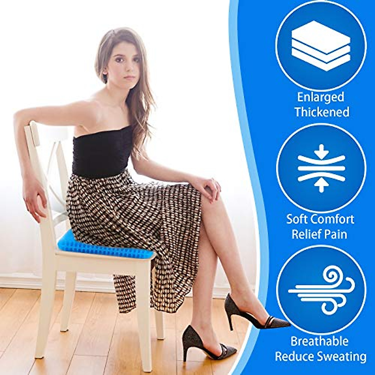 Large Gel Seat Cushion for Long Sitting (Super Large & Thick), Soft & Breathable, Gel Cushion for Wheelchair Reduce Sweat, Gel Chair Cushion for Hip Pain, Gel Seat Cushion for Office Chair Comfort