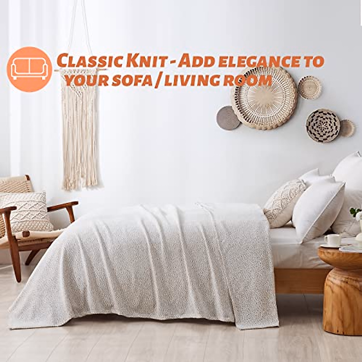 Ailemei Chenille Throw Blanket for Couch, Super Soft Velvet Sweater Blanket, Knit Lightweight Breathable Blankets Throw XL for All Seasons, 50"x70",White