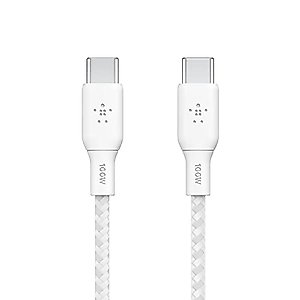 Belkin USB Type C to C Cable, 100W Power Delivery USB-IF Certified 2.0 Cable with Double Braided Nylon Exterior for iPad Pro, MacBook, Galaxy and More, 2M Cable Length, White
