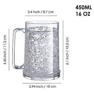Auhafaly Double Wall Freezer Mug Frosty Mug Insulated Ice Cup with Gel 16oz/450ml (Set of 4)