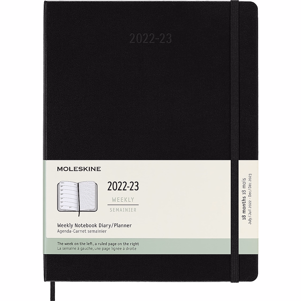 Moleskine Classic 18 Month 2022-2023 Weekly Planner, Hard Cover, XL (7.5" x 9.75"), Black