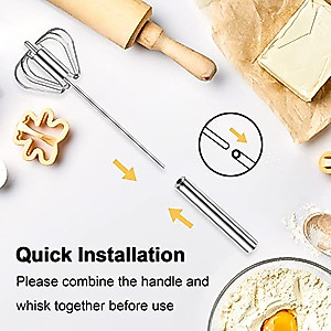 ANYI Whisk 12Inch Stainless Steel Long Handle Egg Beater Hand Push Wisking Tool for Home Whisks for Cooking, Blending, Beating & Stirring (Silver)