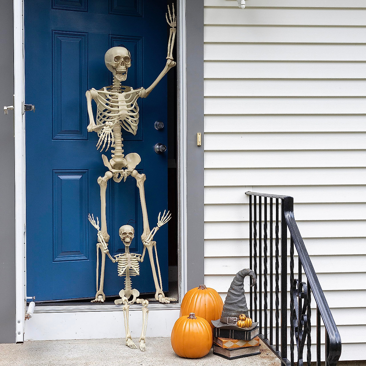 Posable Life Size Human Skeleton Family Set of 4-2 Adult (5' 2")& 2 Children (2')-Halloween Prop Indoor Outdoor Decorations w Bending Articulated Bones- Spooky Haunted House Party Lawn Décor