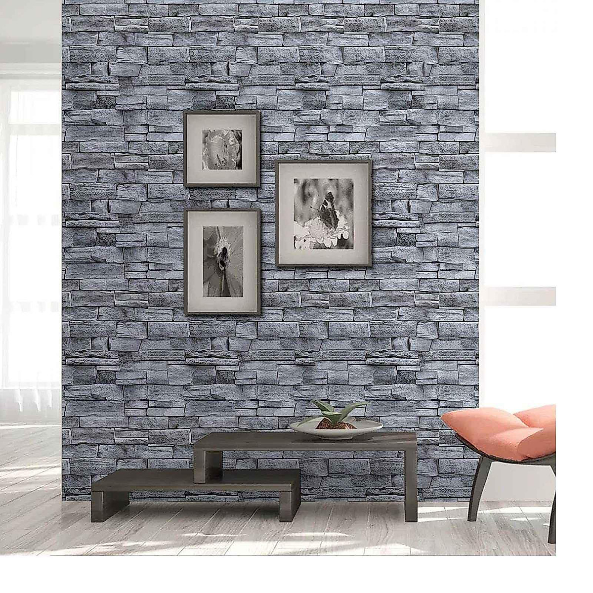practicalWs 17.71" x 393.7" Grey Brick Stone Peel and Stick Wallpaper 3D Removable Decoration Wall Paper Self-Adhesive Contact Paper Stick on Wall Panels Backsplash Bedroom Wall