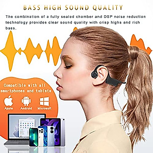 NouSKaU Bone Conduction Headphones, Bluetooth 5.0 Open Ear Headphones with Built-in Mic, IPX7 Sweatproof Waterproof Wireless Sports Earphones for Running, Gym, Hiking, Cycling, New in (Black)