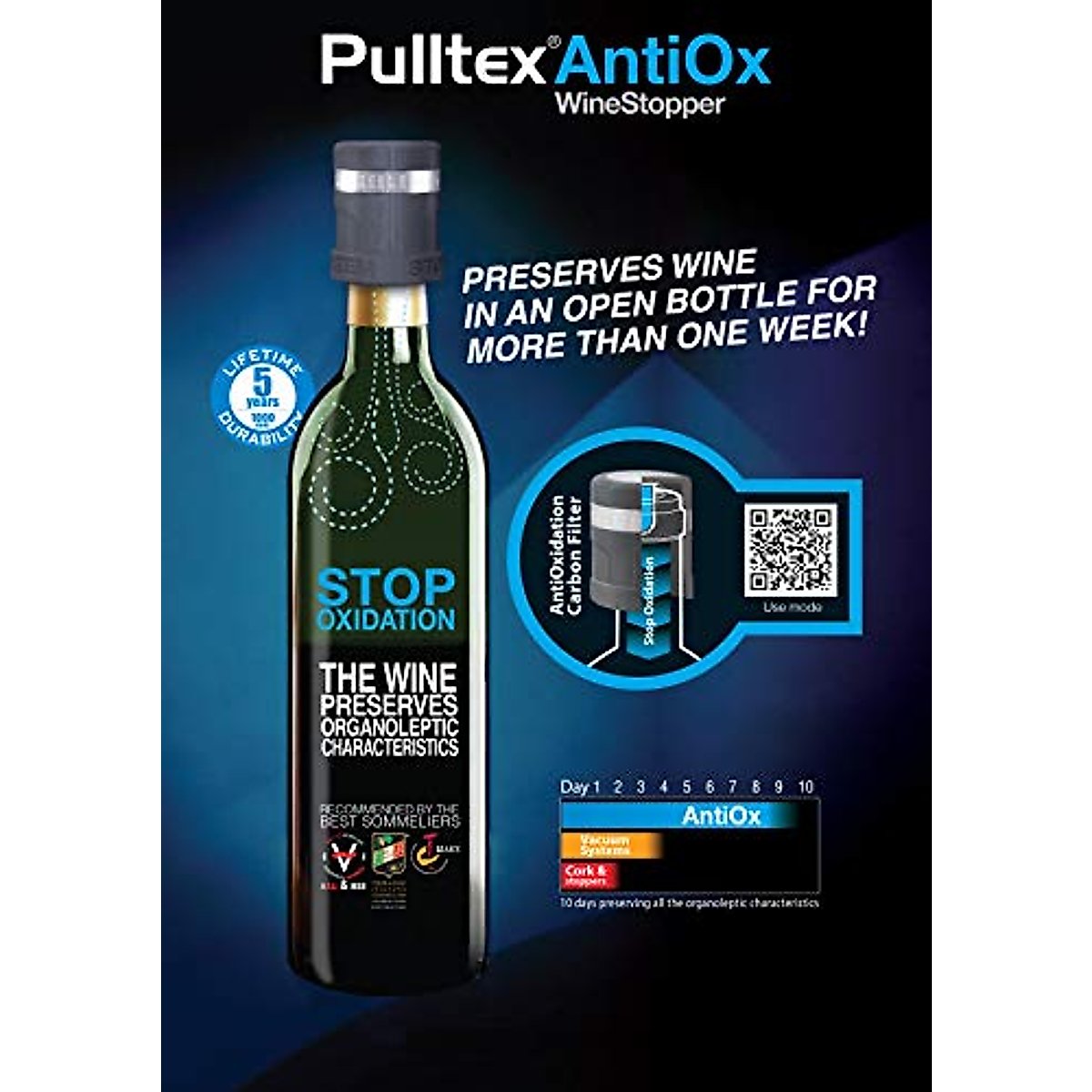 Wine Preserver and Stopper by PullTex│Save Your Open Wine and Keep it Tasting Fresh For Up To 10 Days with Our Patented System of Preventing Wine Oxidation│1000 Uses Guaranteed