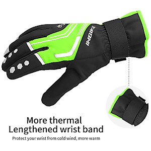 INBIKE Cycling Winter Gloves,for Men Windproof Reflective Thermal Gel Pads Touch Screen MTB Mountain Bike Green Large