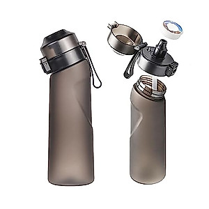 JSAXQYG Fruit Fragrance Water Bottle,22OZ,Dust-Proof and Leak-Proof Flip Scented Kettle,with 7 Flavor Pods 0 Sugar and 0 Calorie Outdoor Sports Water Cups,A good gift for friends (Black)