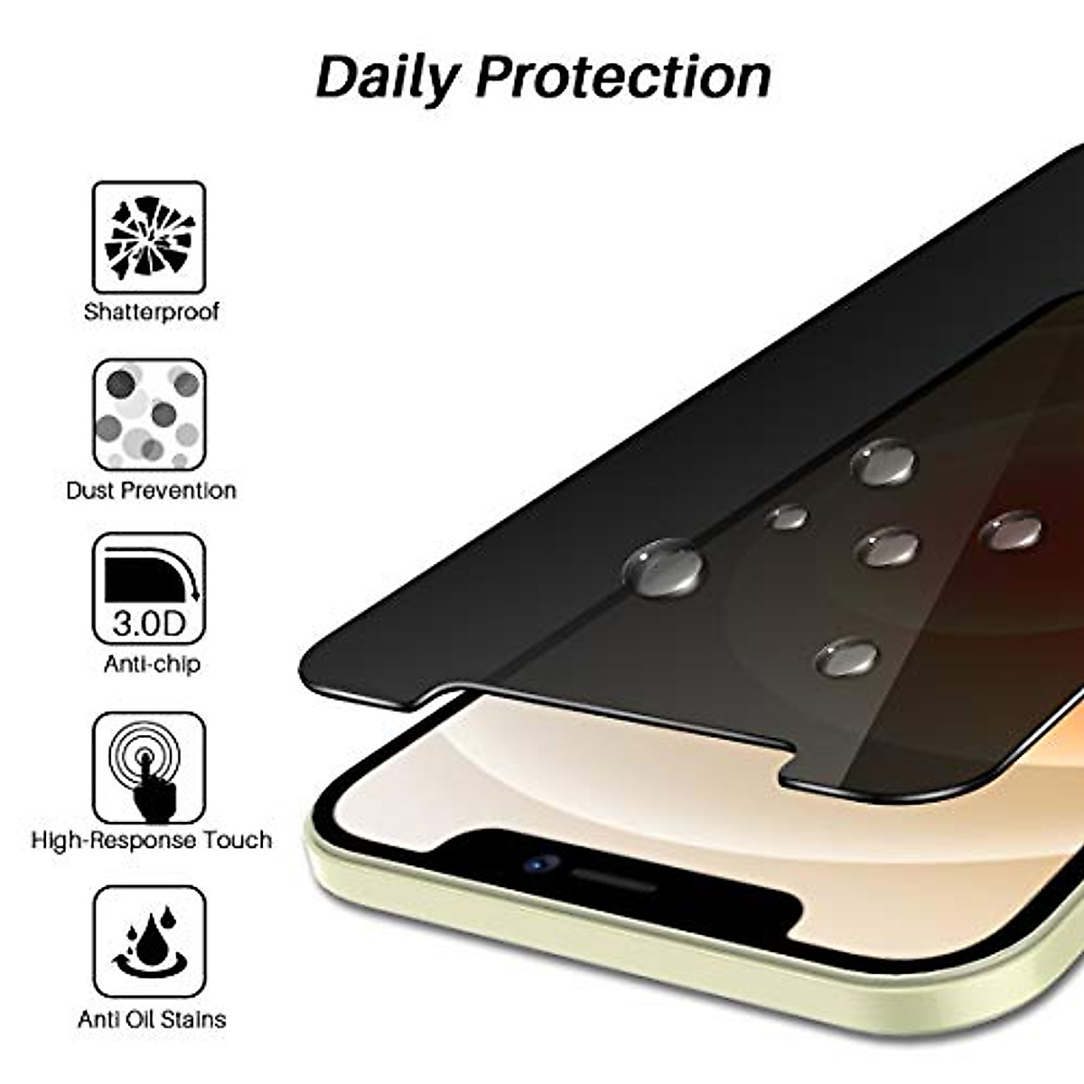 2 Pack LϟK Privacy Screen Protector Designed for iPhone 12 and iPhone 12 Pro 5G 6.1 inch Tempered Glass High Clear, Case Friendly, Come with Installation Tray -Black