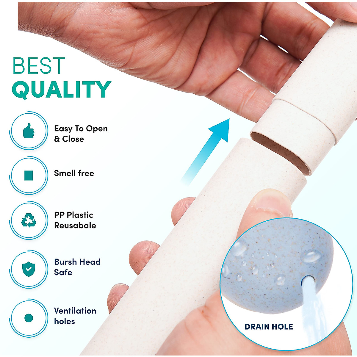 Flytofer 4 PCS Travel Toothbrush case with Ventilation Holes – Portable breathable Plastic Toothbrush Holders - Ideal for Travel, Camping, Trips, School, Home