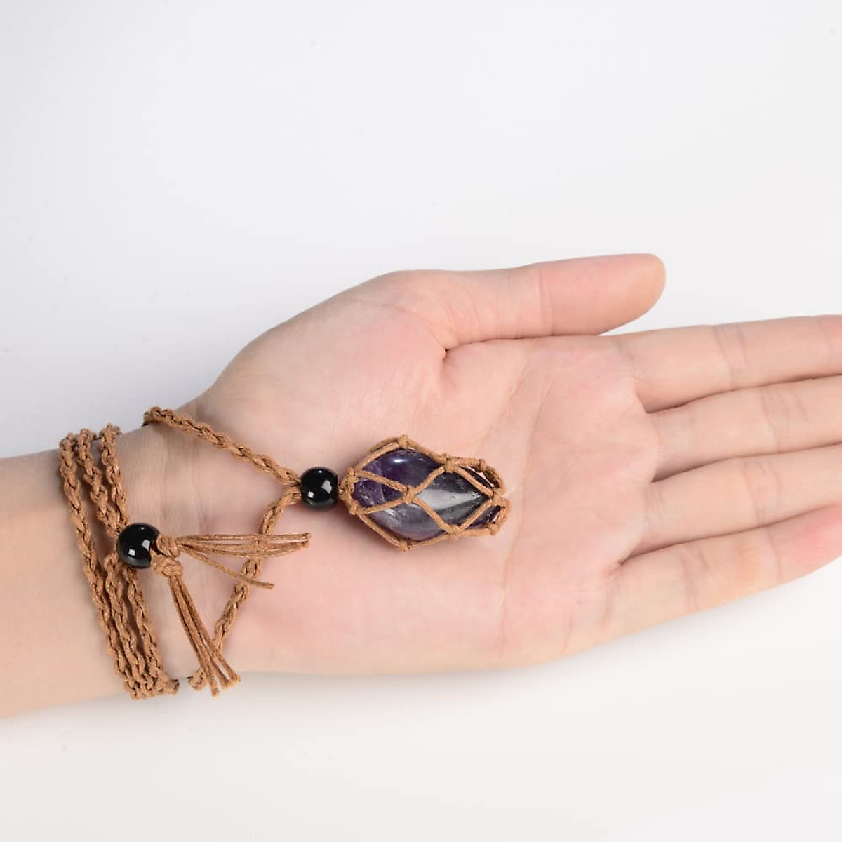 VNVETYTO 18 PCS Crystal Cage Necklace Holder Necklace Cord Empty Stone Holder Replacement Hand-Woven Necklace Cord with Adjustable Length (Black+Brown+Khaki)