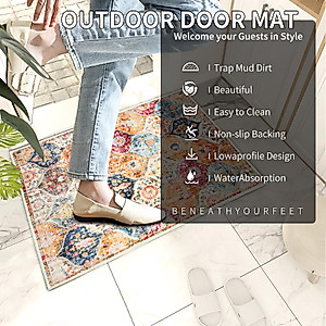 2 Pcs Washable Indoor Doormat 18" x 30" Non Slip Retro Floor Mat Area Rug Absorbent Entrance Rug Distressed Rug, Accent Throw Rug for Bedroom Kitchen Entryway Bathroom(Cream)