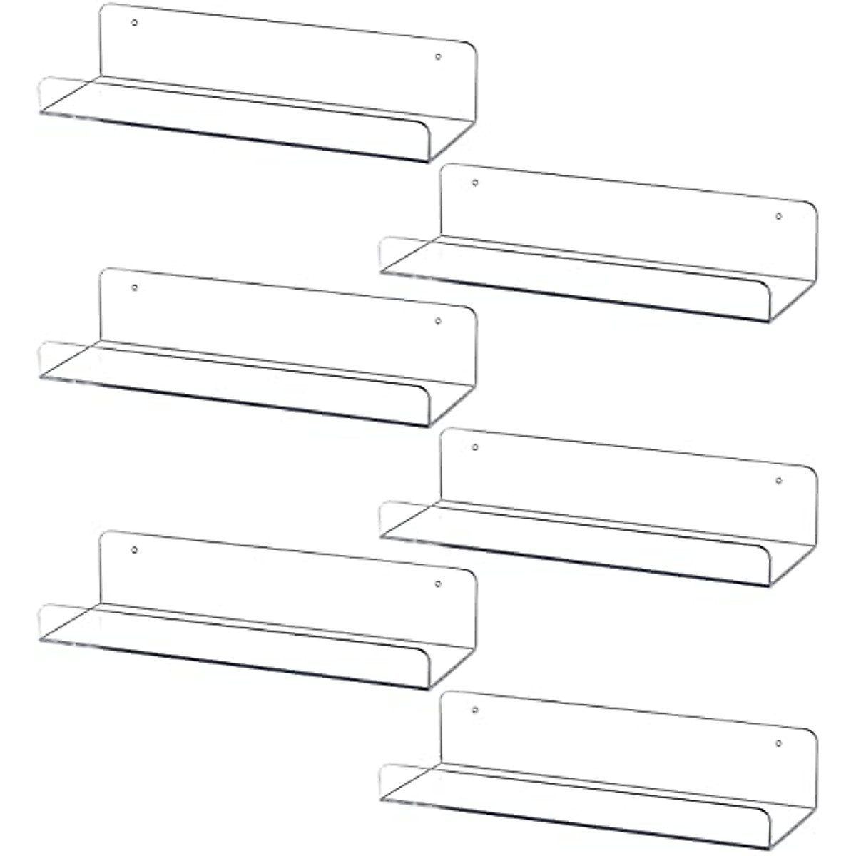 Sooyee 6 Pack Floating Shelves,15 Inch Acrylic Shelves Floating Bookshelf,Funko Pop Display Shelf, Invisible Picture Ledge Wall Mounted Shelves,Clear Shelves