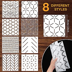 8 Pieces 12 x 12 Inch Wall Stencils for Painting Geometric Modern Herringbone Wall Stencils Wall Decor Reusable Film Decorative for Painting, Stencils for Walls, Wall Stencil Pattern (Simple Style)