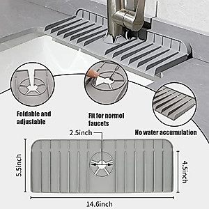 2-Pack Kitchen Sink Splash Pads, MORROT Kitchen, Bathroom Silicone Handle Drip Tray, Sink Drain Tray Drying Pads Countertop Splash Pads, Silicone Faucet Pads (Grey)
