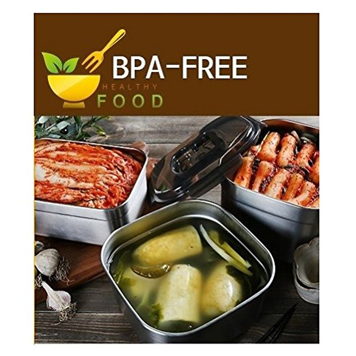 STENCOC Stainless Steel BPA Free Rectangular Leakproof Airtight Kimchi/Pickle/Food Storage Container Saver (3.6L / 122oz / 9.8") One Handle Half-Transparent Lid Stackable