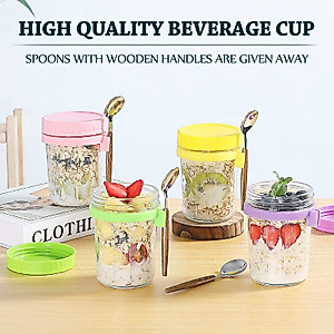 DANALLAN Overnight Oats Containers with Lids and Spoons, 4Pcs Overnight Oats Jars 10 oz Large Capacity Airtight Mason Jars for Overnight Oats Milk Vegetable Fruit Salad Cereal