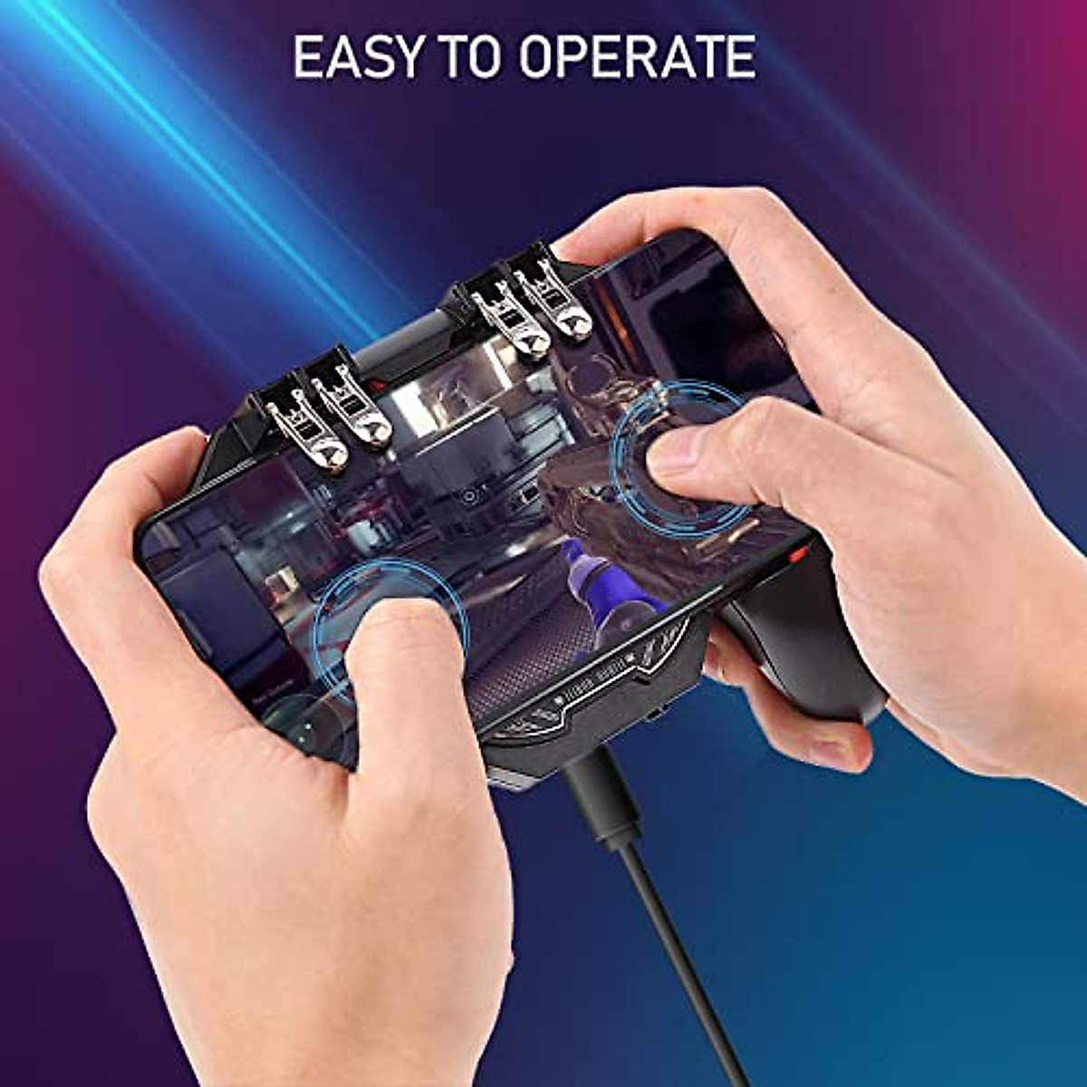 TEESSO PUBG Gaming Controller, Gaming Triggers, Mobile Phone Cooler, 6 Fingers Shooting Triggers with Cooling fan, Semiconductor Radiators, Joystick for iPhone,compatible with Call of Duty, Fortnite