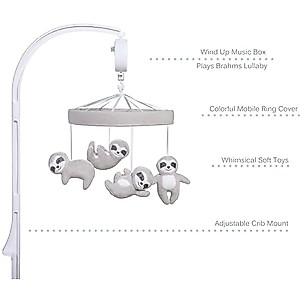 Sammy & Lou Sloths Baby Crib Mobile with Music, Crib Mobile Arm Fits Standard Crib Rail