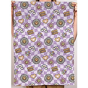 CENTRAL 23 Purple Wrapping Paper - Boho Birthday Wrapping Paper - 'Good Vibes' - 6 Sheets Gift Wrap - For Teens Gen Z Girls - Daisy Rainbow Funky - Comes With Fun Stickers