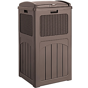 Devoko 33 Gallon Outdoor Trash Can, Hideaway Garbage Bins with Tiered Lid, Waterproof Resin Outside Waste Bins for Patio, Outside Pool, Backyard and Deck(Deep Brown)