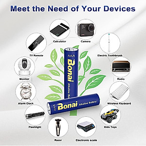 BONAI 1.5V AAA Alkaline Batteries Long-Lasting Triple A Battery High-Performance Leak-Proof 10-Year Shelf Life (40 Count)