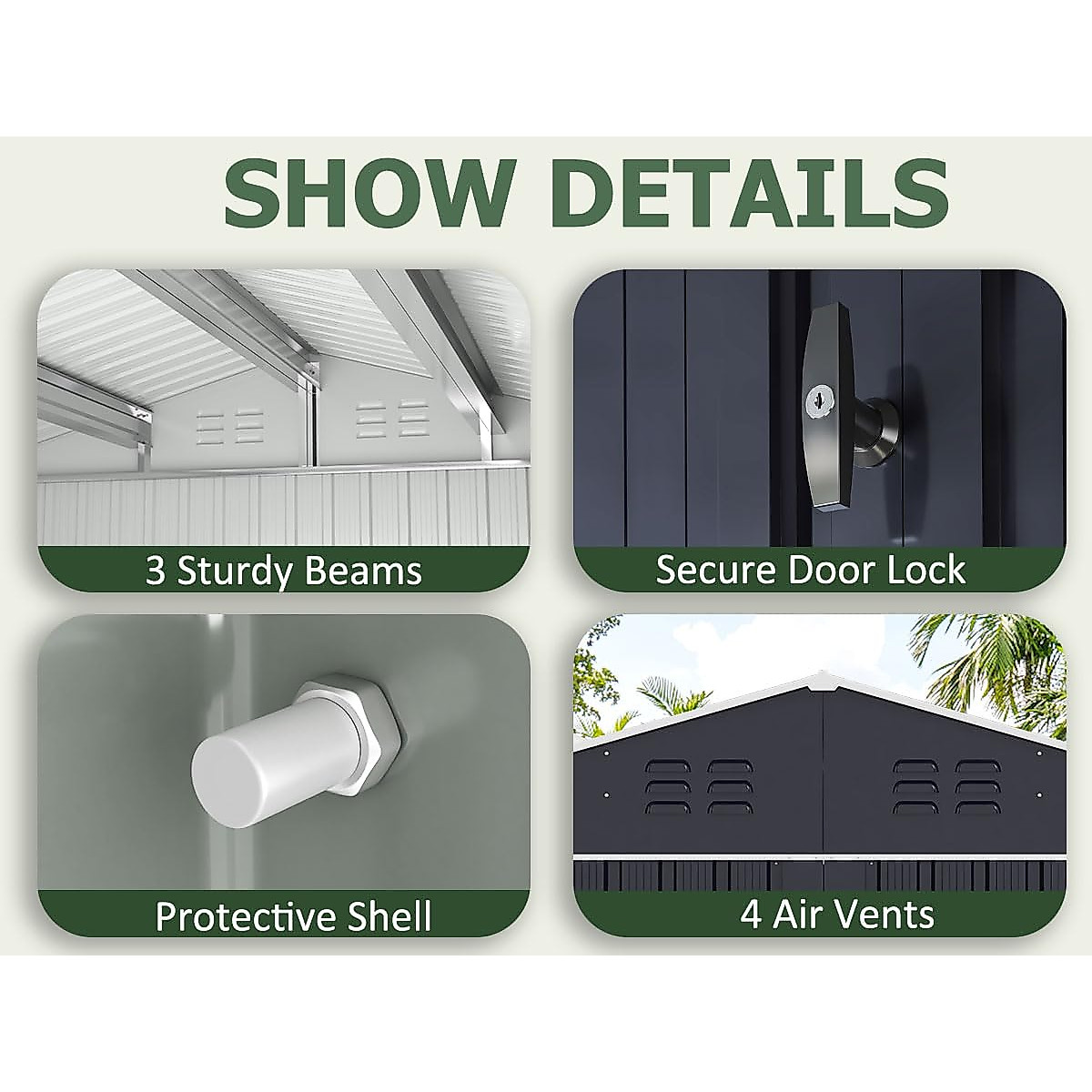 VIWAT 10x14 Outdoor Storage Shed, Garden Shed with Updated Frame Structure and Lockable Doors, Metal Tool Sheds for Backyard Garden Patio Lawn, White