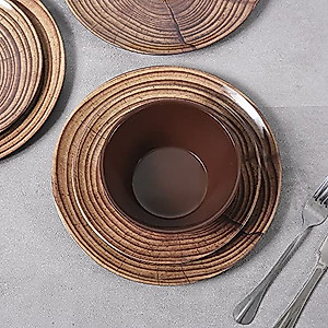 ZLruyao Melamine Dinnerware Set -12 Pcs Unbreakable Wood Dishes Set for 4, Indoor Outdoor Use, Lightweight, Dishwasher Safe, Brown (wood grain)