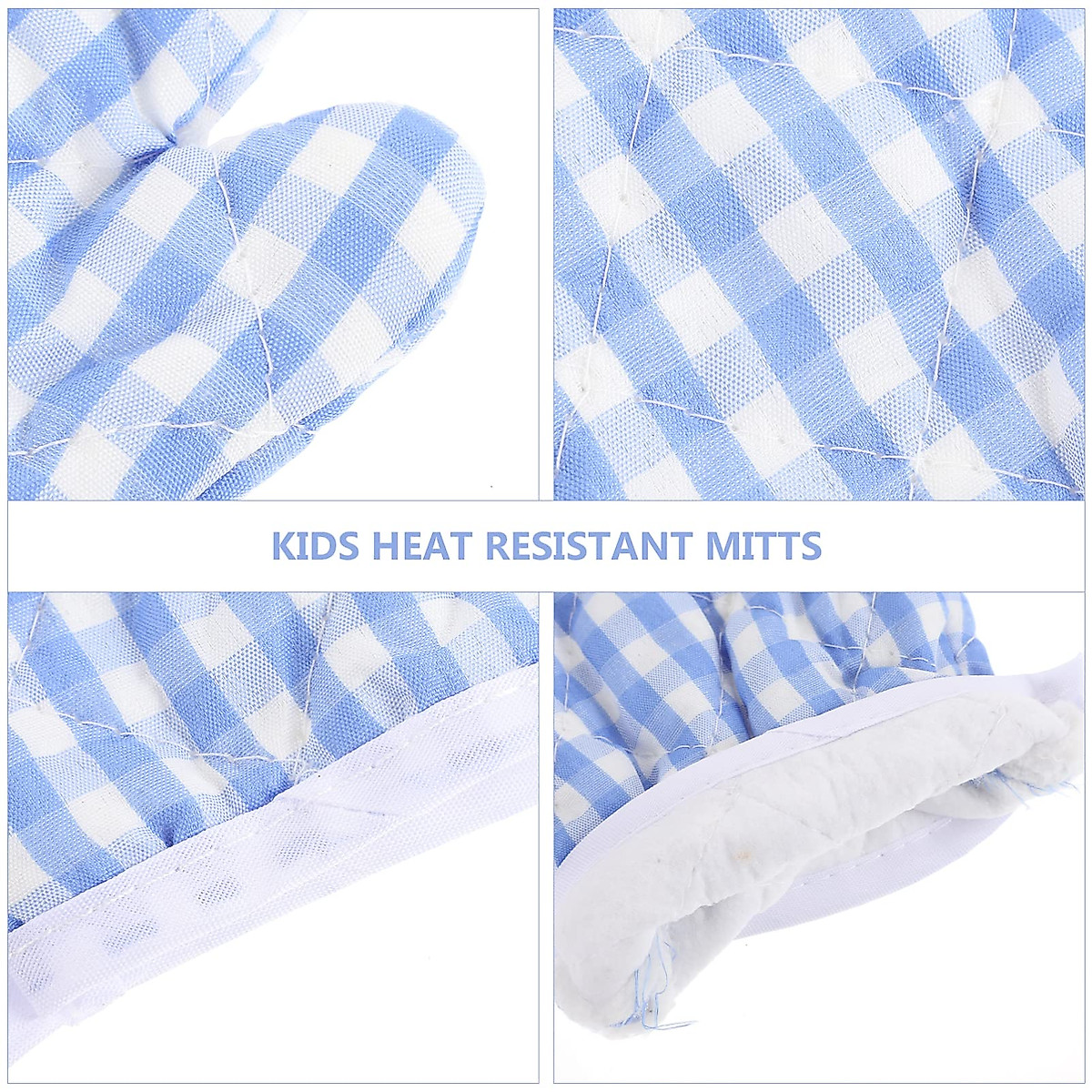 cabilock Oven Mitts Glove Heat Insulation Mitts Red Grid Kitchen Microwave Oven Gloves Mitts Anti-scald Baking Gloves for Children Adult Cooking Gloves, 1 Pair, 7x4.7 inch (Sky-blue)