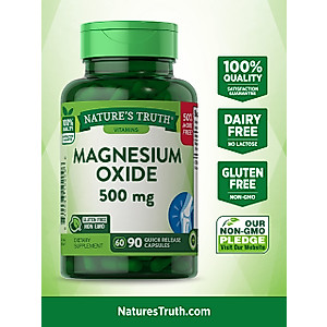Magnesium Oxide 500mg Capsules | 90 Count | Non-GMO & Gluten Free High Strength Supplement | by Nature's Truth
